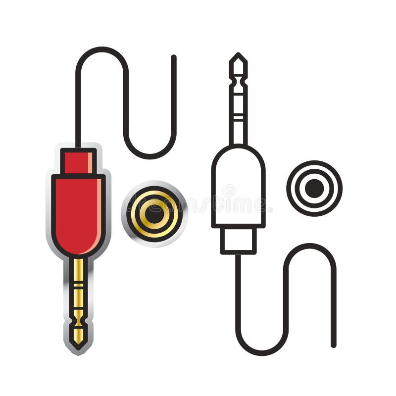 Isolated Audio Jack & Socket with Cable Stock Vector - Illustration of ...
