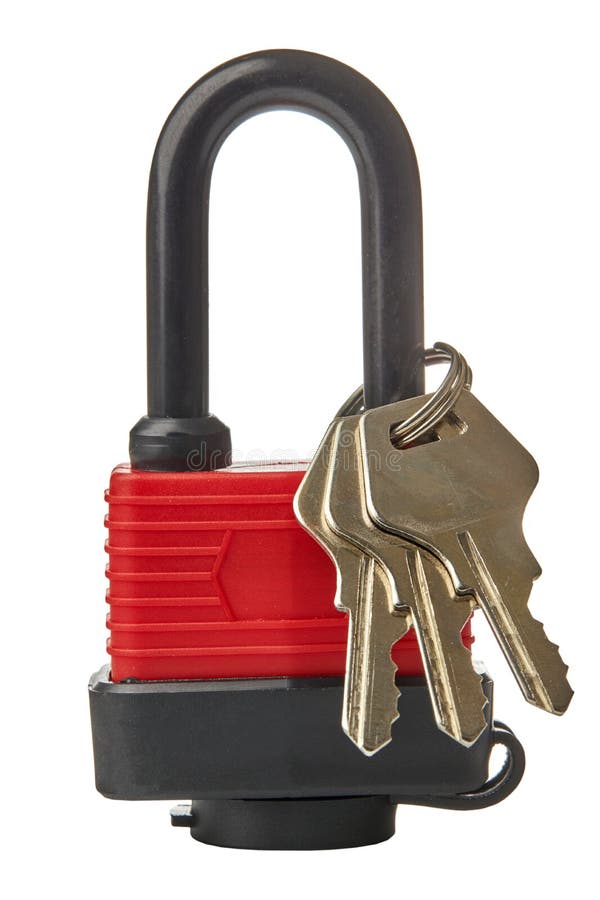 Red and Black Padlock Closeup on White Background Stock Photo - Image ...