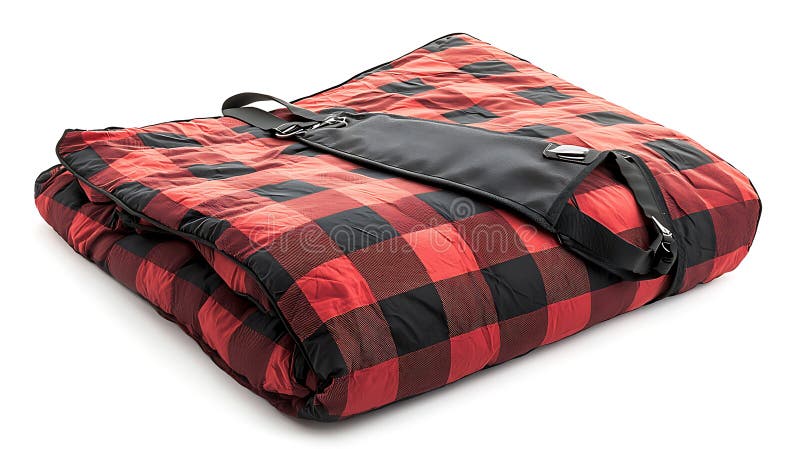A Red and Black Plaid Blanket with a Black Strap Stock Illustration ...