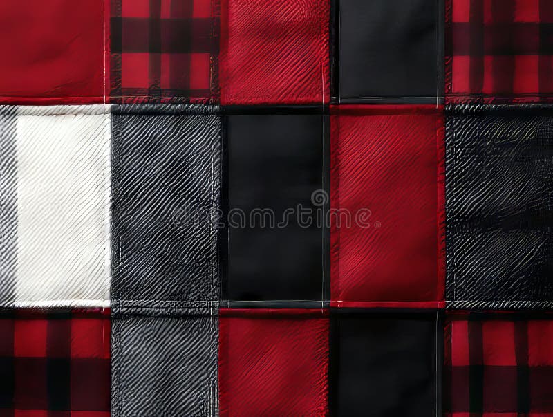 A Red and Black Plaid Fabric with a White and Black Check Pattern Stock ...