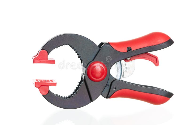Red and Black Plastic Clamp Isolated on White Stock Photo - Image of ...
