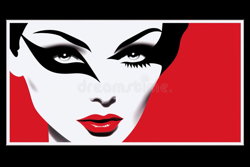 A Poster With A Womans Face And Red Eyes Stock Illustration