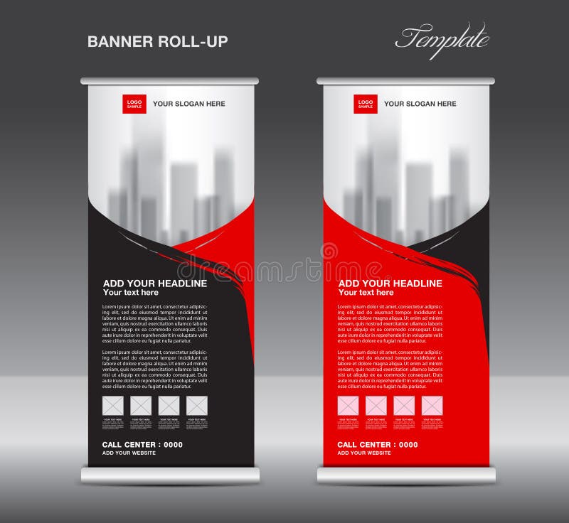 Red Roll Up Banner Template and Info Graphics, Stand Design,banner ...