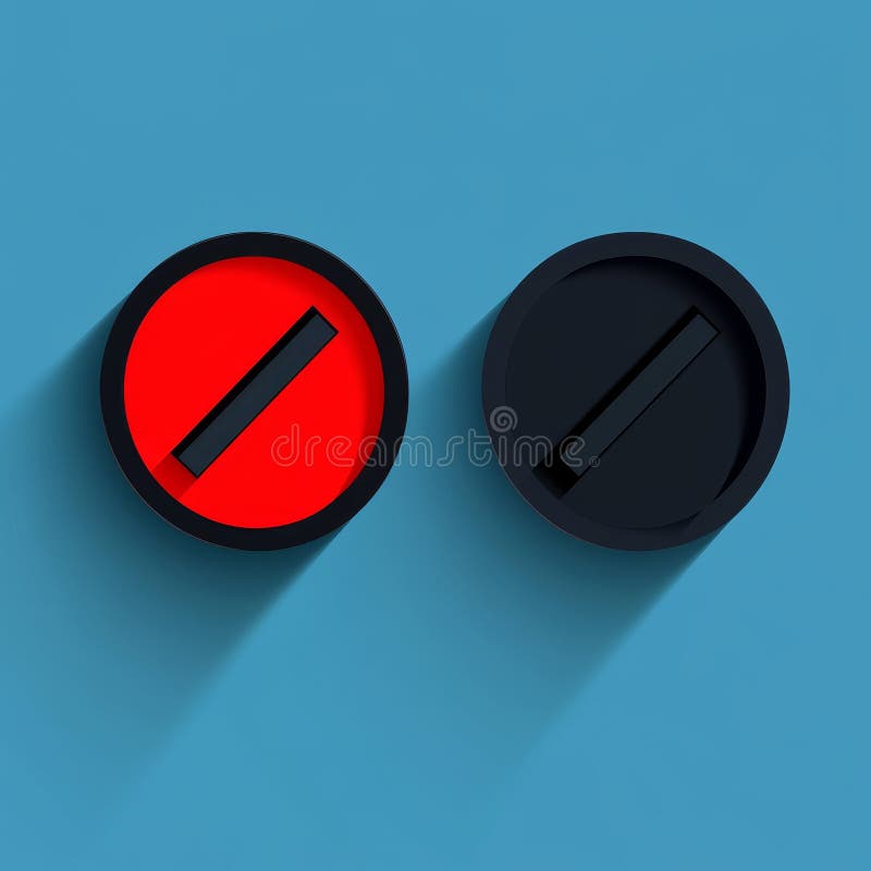 Red and Black Round Buttons on Blue Background. Vector Illustration ...