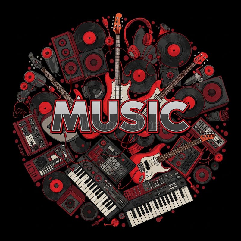 Red Black and Silver Music Instruments Graphic Circle Stock ...