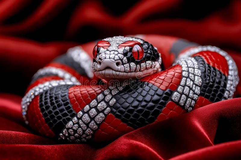 A Red and Black Snake with Diamonds on a Red Cloth Stock Illustration ...