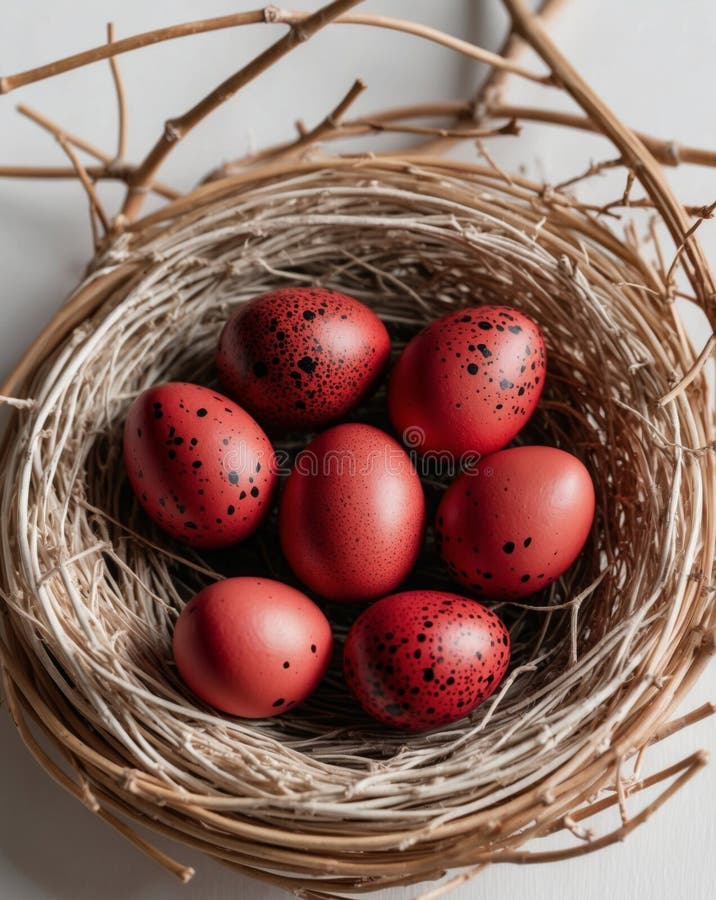 Red and Black Speckled Eggs in a Bird S Nest. Stock Image - Image of ...