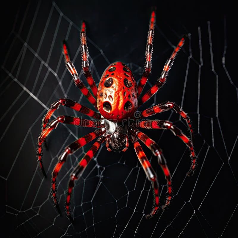 A Red and Black Spider on a Web Stock Illustration - Illustration of ...