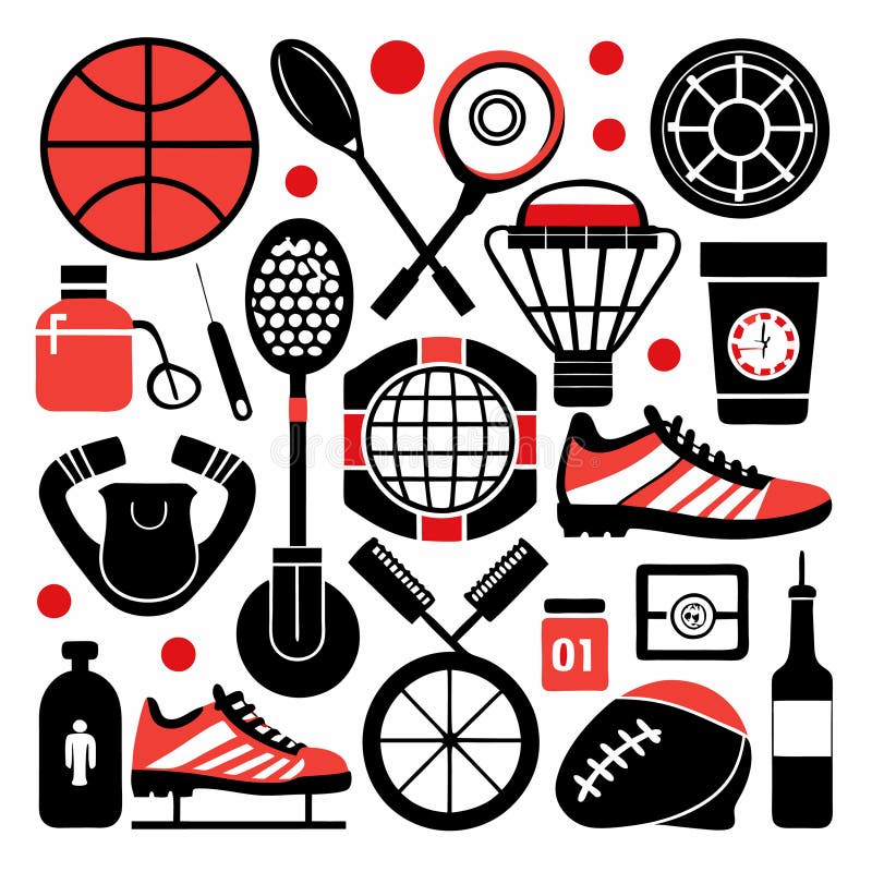 Red and Black Sports Equipment Icons Stock Vector - Illustration of ...
