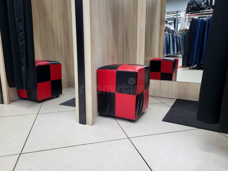 Red and Black Square Pouf in the Store in the Fitting Booth Stock Photo ...
