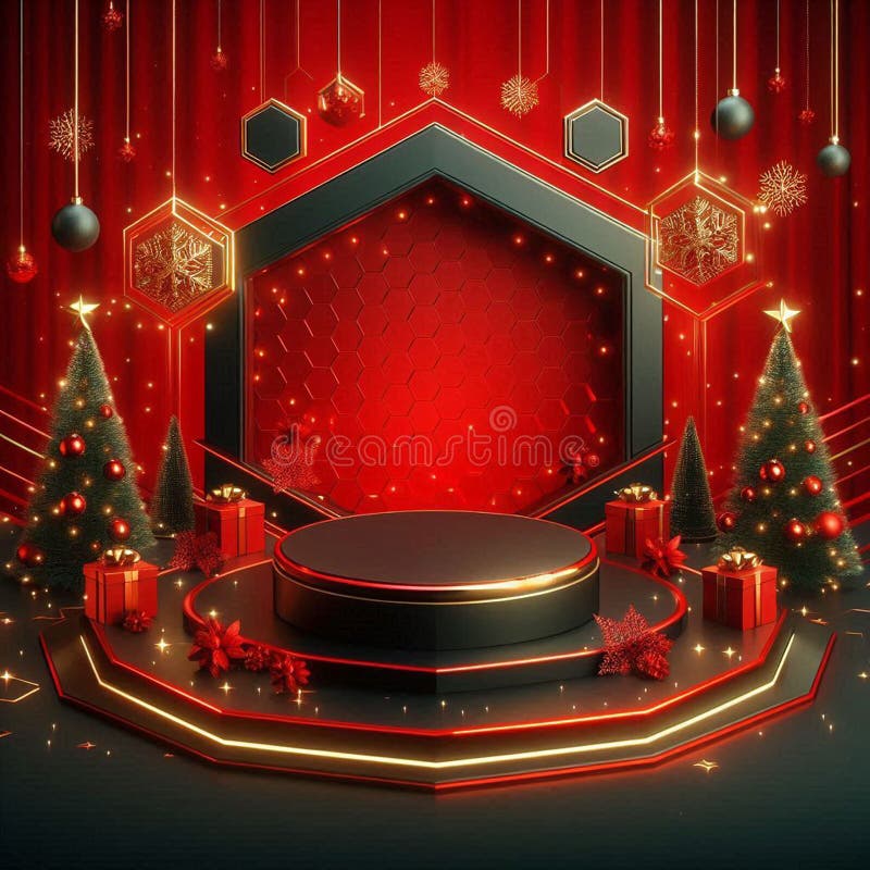 A Red and Black Stage with a Black Box in the Center Stock Illustration ...