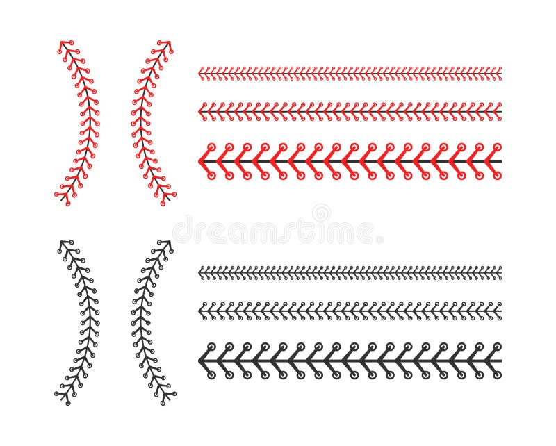 Red and Black Stitch or Stitching of the Baseball Isolated on White Background. Vector ...