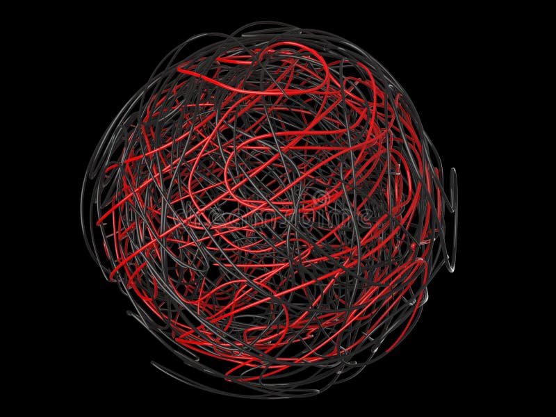 Red and Black Tangled Wires in a Ball Stock Illustration - Illustration ...