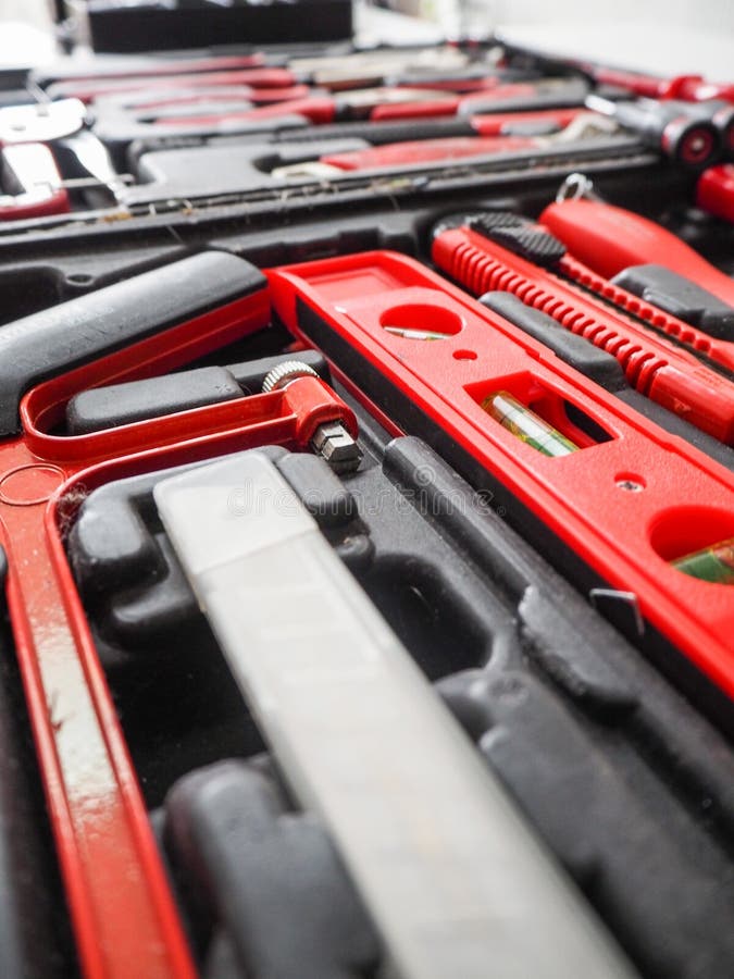 Red and Black Tools in a Toolbox Stock Image - Image of level, industry ...