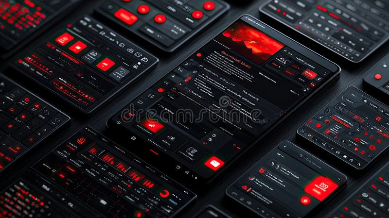Red and Black UI Elements on a Flat Surface Stock Photo - Image of ...
