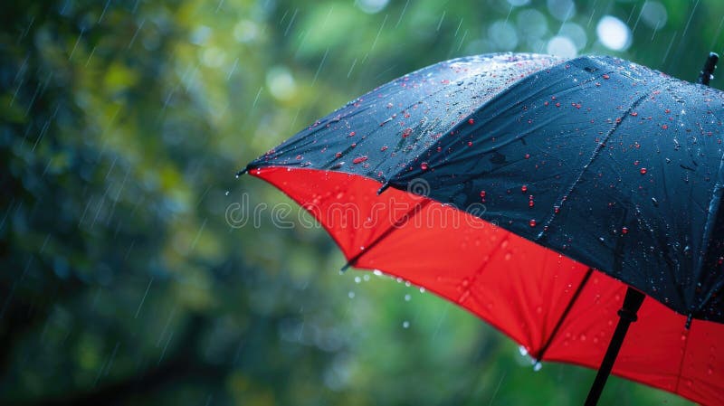 A Red and Black Umbrella in the Rain, Suitable for Weather-related ...
