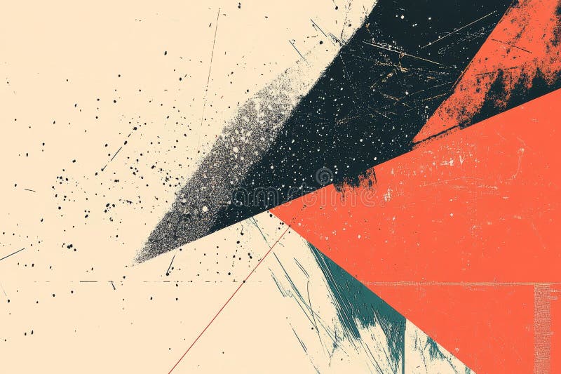 A Red, Black, and White Abstract Painting with a Black Triangle in the ...