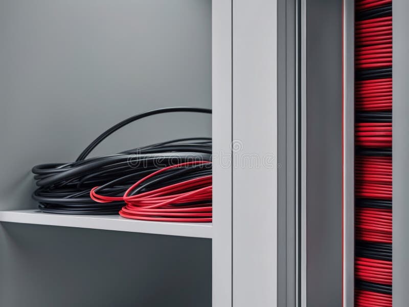 Red and Black Wires and Cables in a Storage Cabinet. Stock Image ...