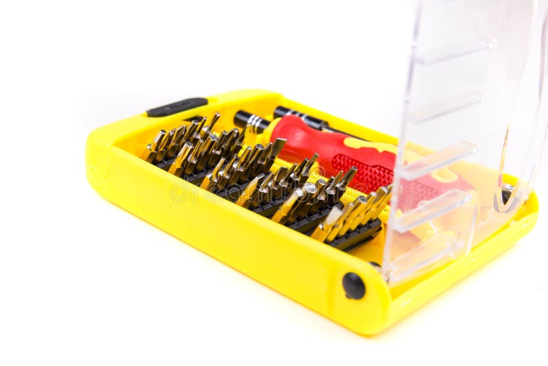 Red Black and Yellow Screwdriver and Tool Bits Stock Photo - Image of ...