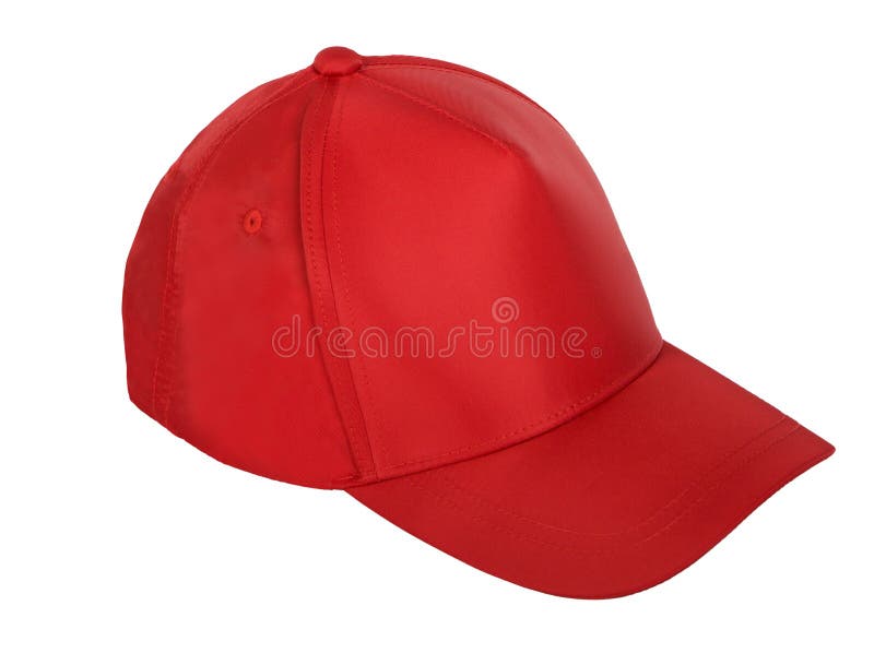 Red Blank Baseball Cap Closeup of Side View on White Background Stock ...