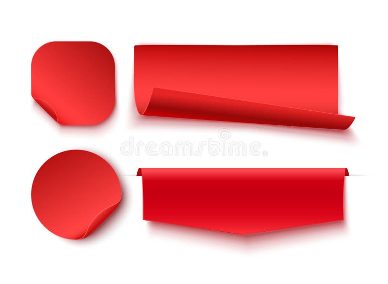 Red Blank Tags, Labels or Badges are Isolated. Different Shape Curved ...