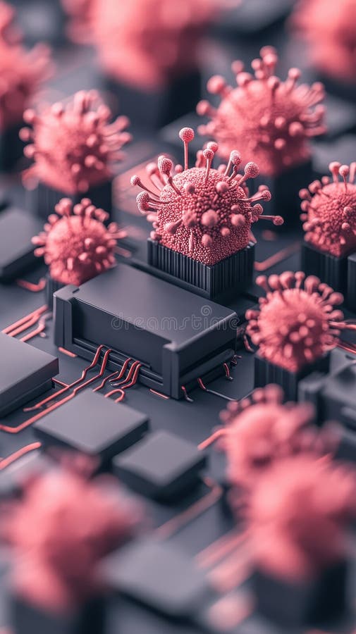 Red Blobs Emerge from Grey Computer Board Illustrating Cybersecurity ...