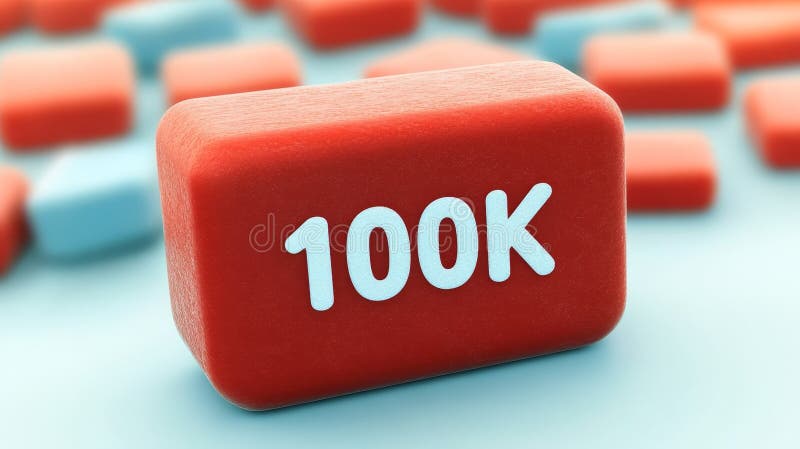 Red Block with 100K Text on Blue Background, Representing Achievement ...