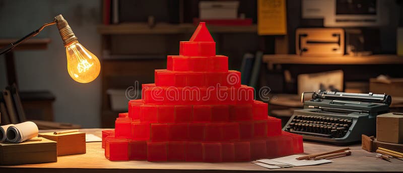 Red Blocks Pyramid on Desk in an Office Stock Illustration ...