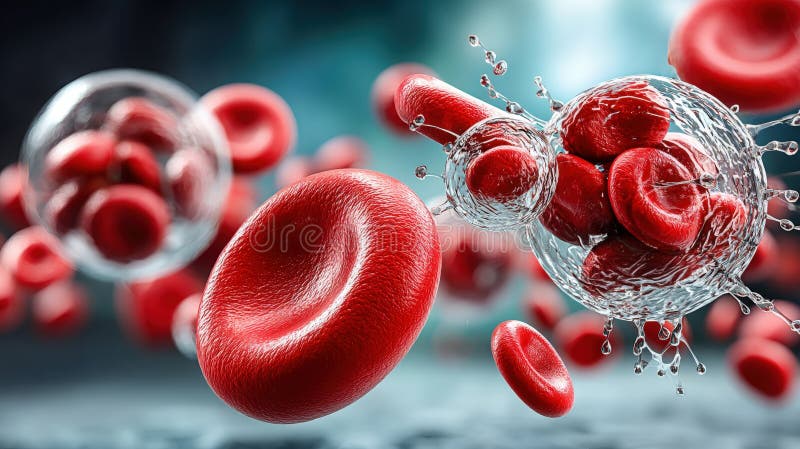 A Red Blood Cell is Surrounded by Water Droplets, Creating a Sense of ...