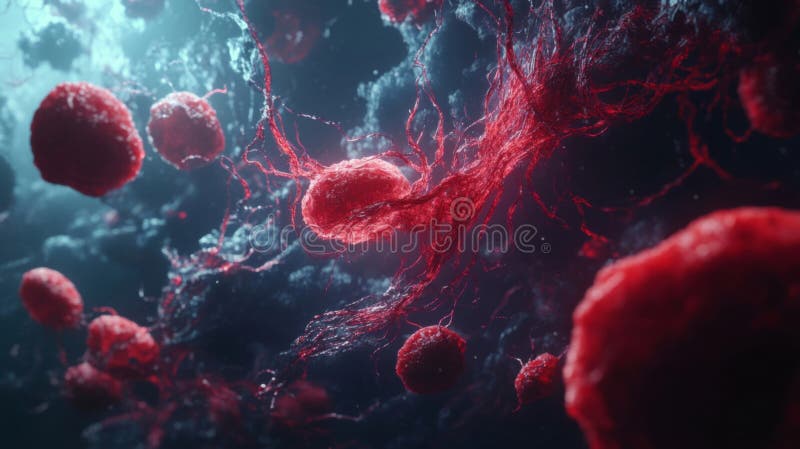 Red Blood Cells Connected by Thin Fibrous Threads Stock Illustration ...