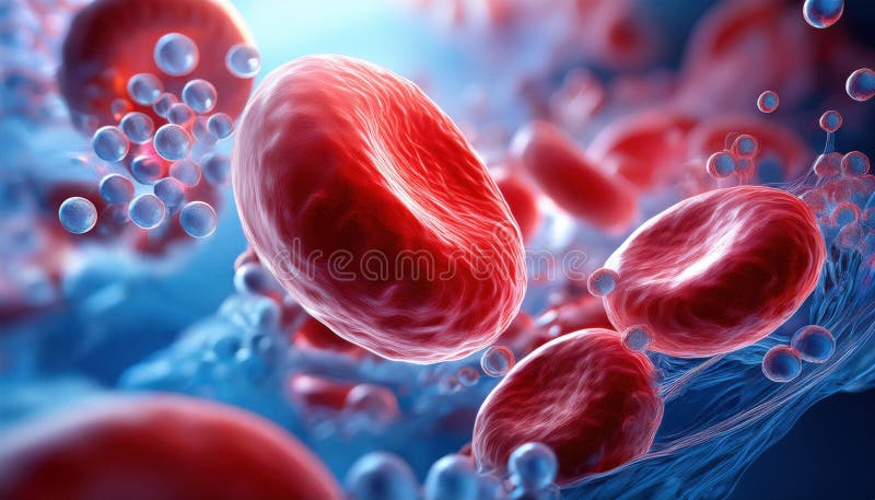 Red Blood Cells Floating in a Translucent Liquid with Visible Oxygen ...