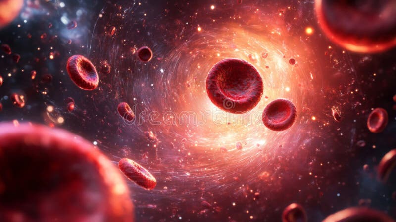 Red Blood Cells Flowing through a Cosmic Vortex Stock Illustration ...