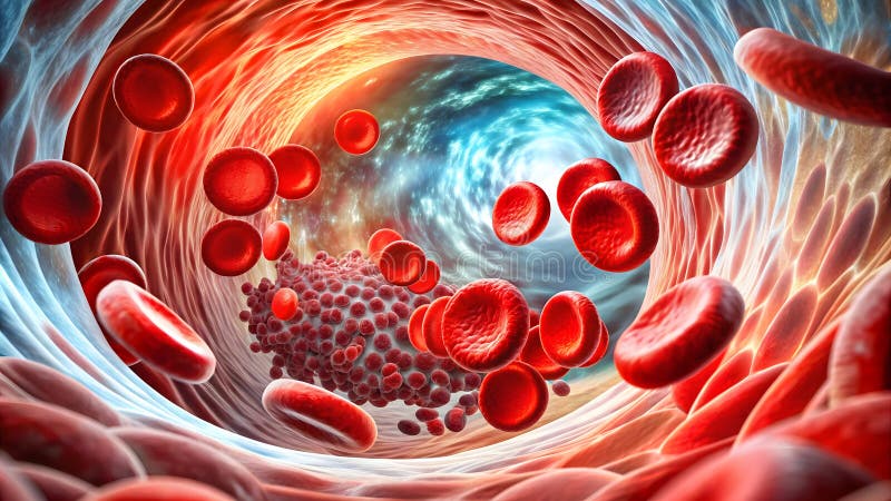 Red Blood Cells Stream. Healthy Human Platelets, Red and White Blood ...