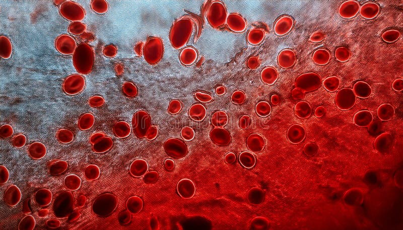 Red Blood Cells Under Microscope Near the Surface of a Human Tissue ...