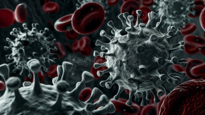 Red Blood Cells and Virus-like Particles Float in a Dark, Microscopic ...