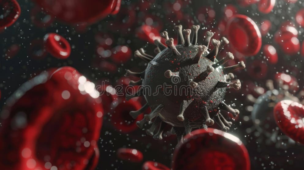 Red Blood Cells and Virus-like Particles Float in a Dark, Microscopic ...