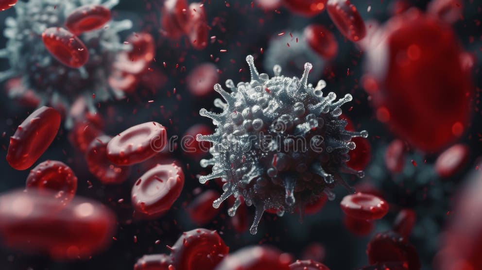 Red Blood Cells and Virus-like Particles Float in a Dark, Microscopic ...