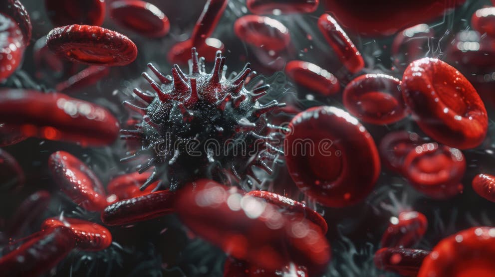 Red Blood Cells and Virus-like Particles Float in a Dark, Microscopic ...