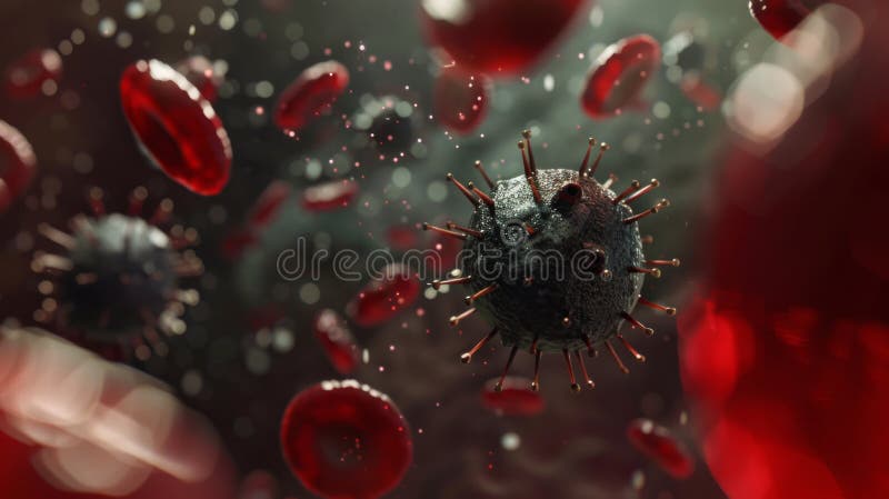 Red Blood Cells and Virus-like Particles Float in a Dark, Microscopic ...