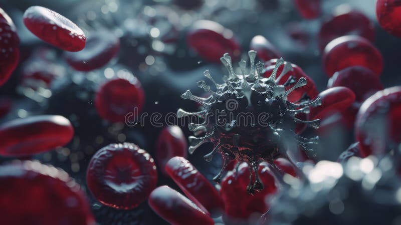 Red Blood Cells and Virus-like Particles Float in a Dark, Microscopic ...