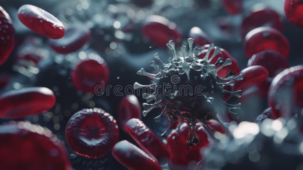 Red Blood Cells and Virus-like Particles Float in a Dark, Microscopic ...