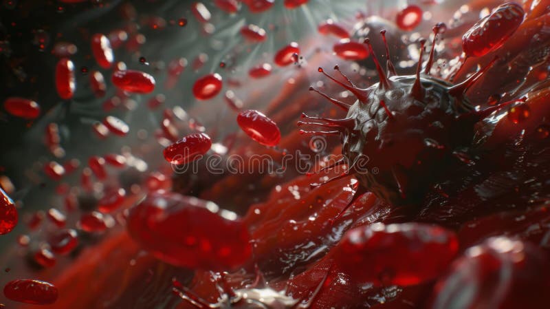 Red Blood Cells and Virus-like Particles Float in a Dark, Microscopic ...