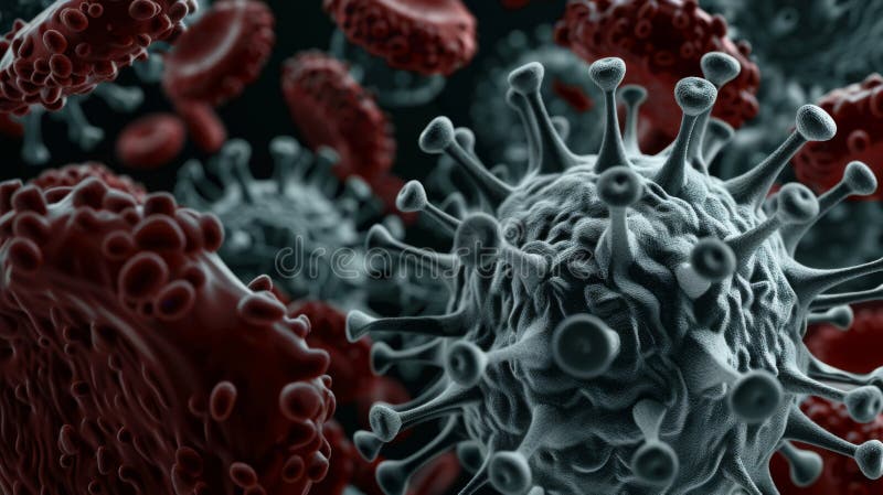 Red Blood Cells and Virus-like Particles Float in a Dark, Microscopic ...