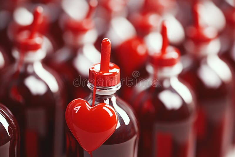 Red Blood Donation Bottles with Heart Shaped Tags Symbolize Giving ...