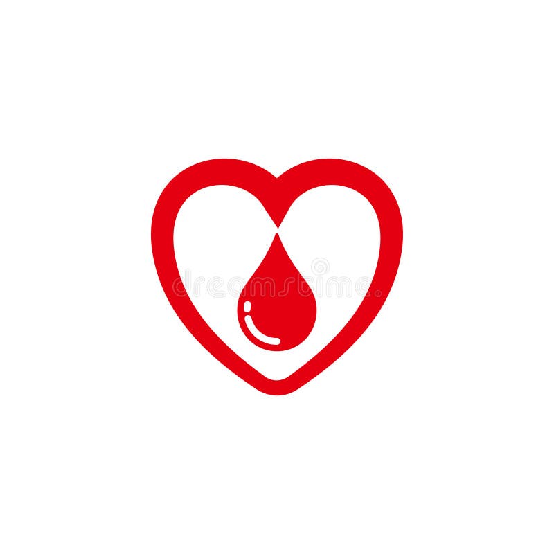 Red Blood Drop Isolated on Heart Shape. Blood Donor Volunteer Vector ...