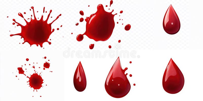 Red Blood Droplets Scattered Across Gray Background. Eight Varied ...