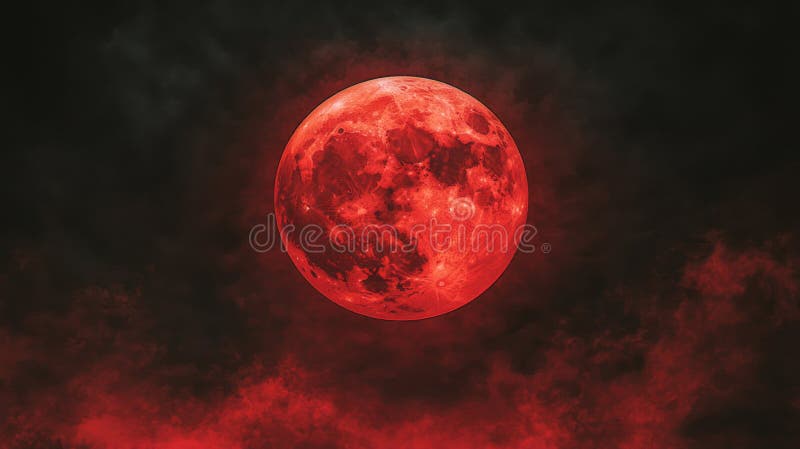 Red Blood Moon in Dark Night Sky with Clouds Stock Illustration ...