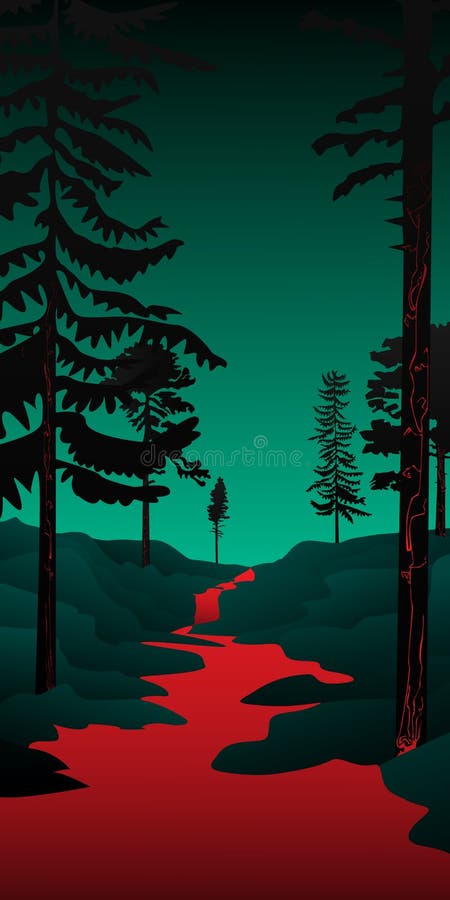 Red Blood River in the Dark Forest. Vertical Vector Illustration Stock ...