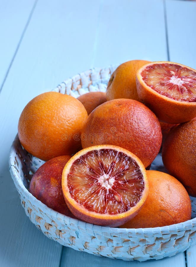 Red (bloody) Oranges in Basket Stock Photo - Image of organic, juicy ...