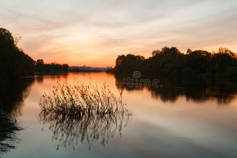 Red Bloody Sunset on the River Over Water Stock Image - Image of ...